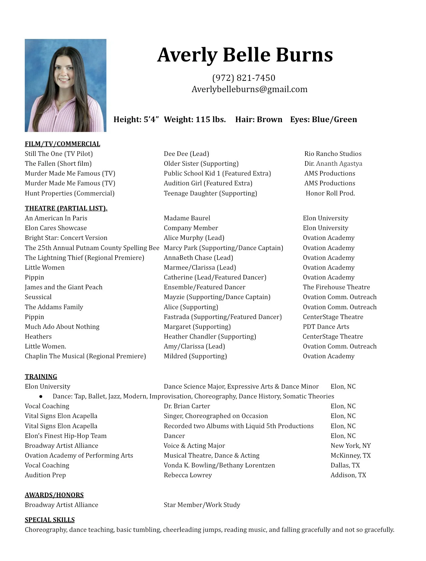 Performance Resume — Averly Belle Burns | Somatic Movement, Wellness ...