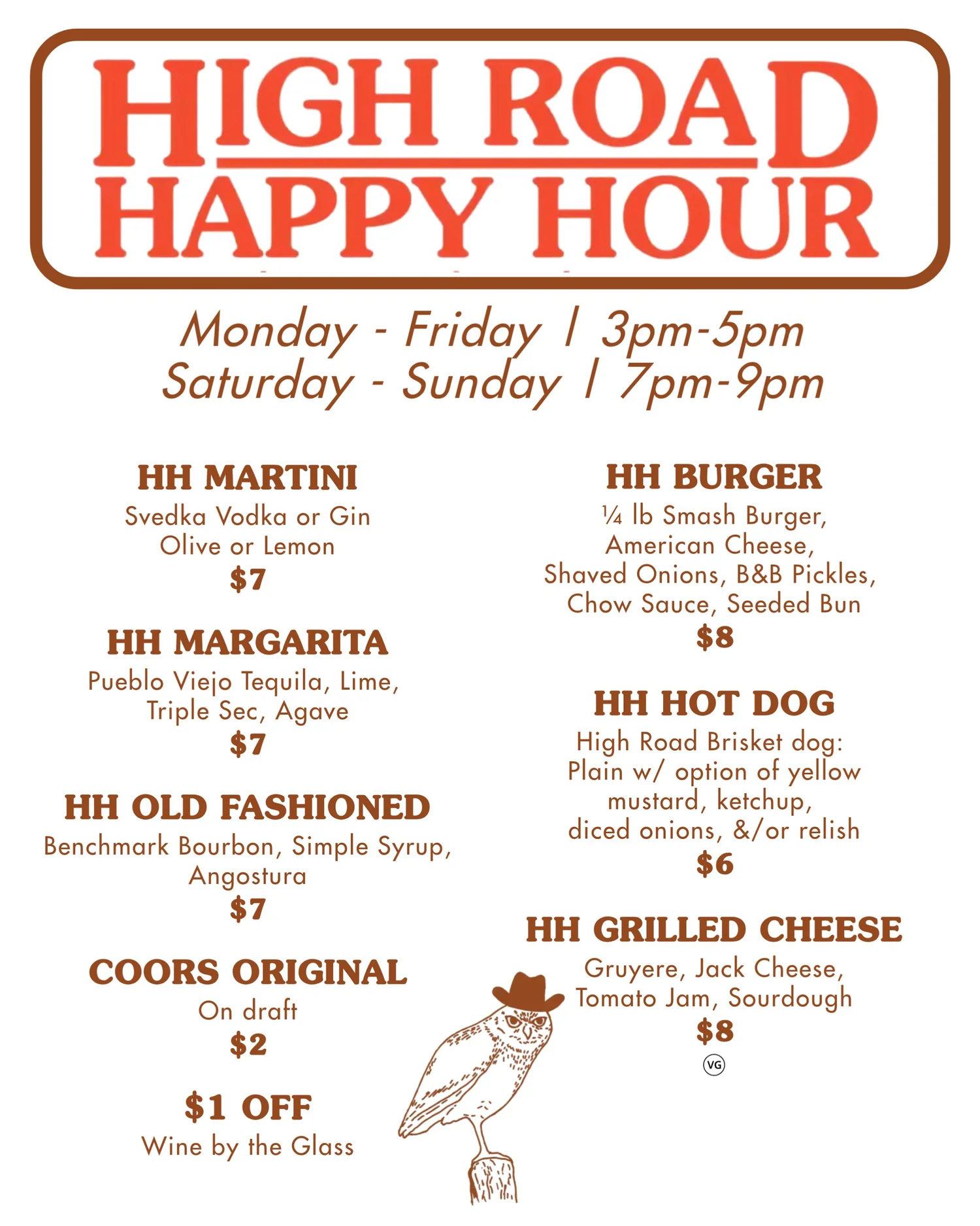 Menu 1 — High Road Deli & Bar