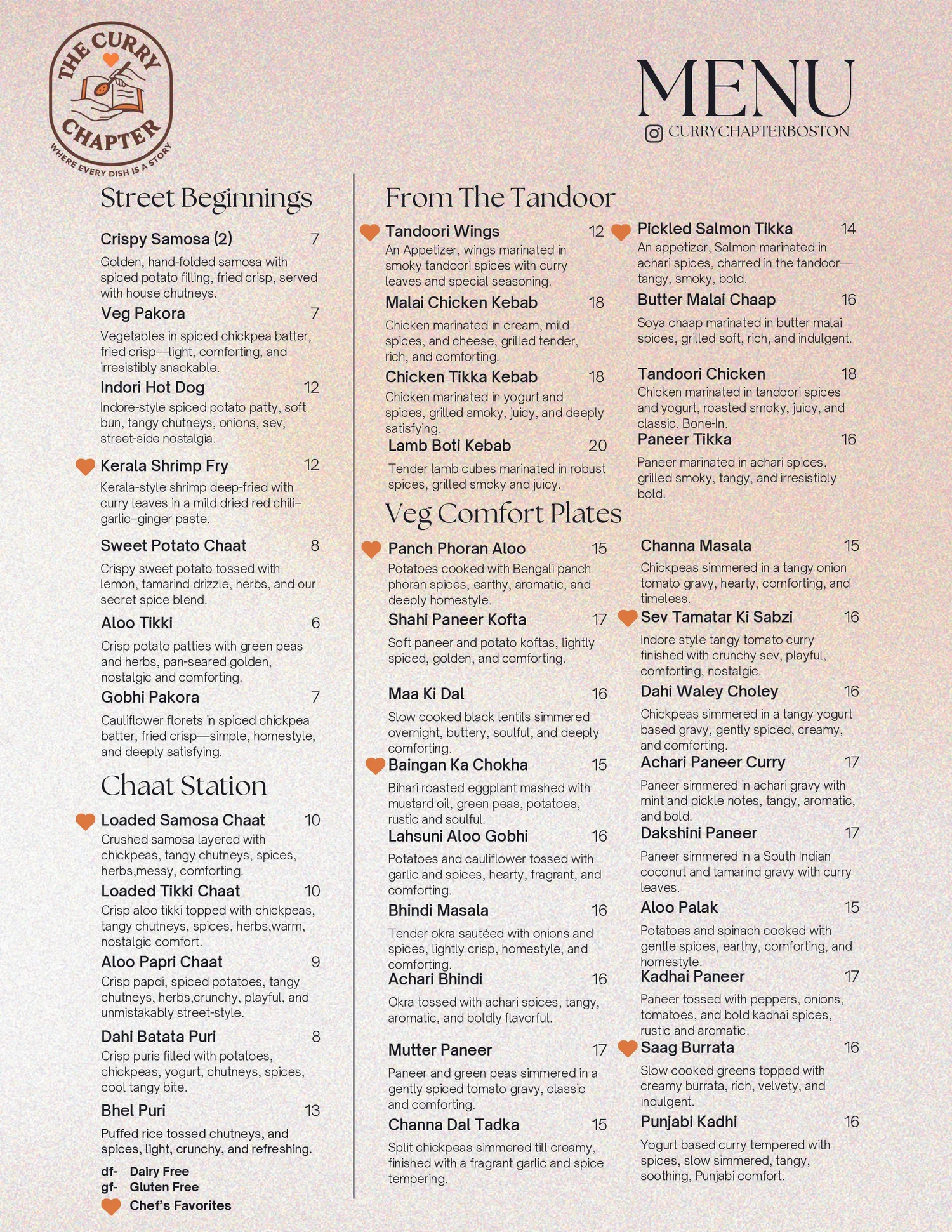 Indian Food Menu | The Curry Chapter – Harvard Square Cambridge — The ...