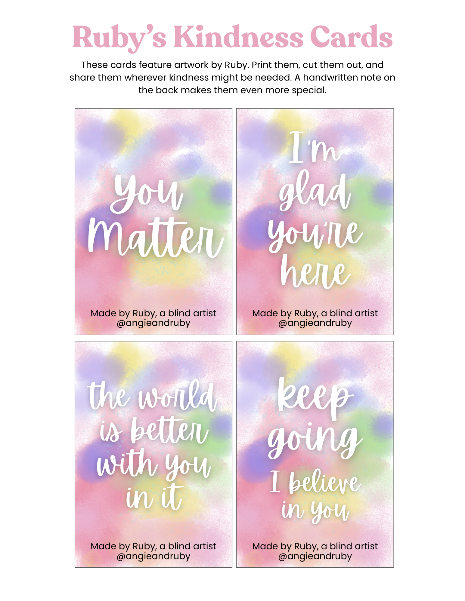 Use Ruby’s Kindness Cards — Angie and Ruby