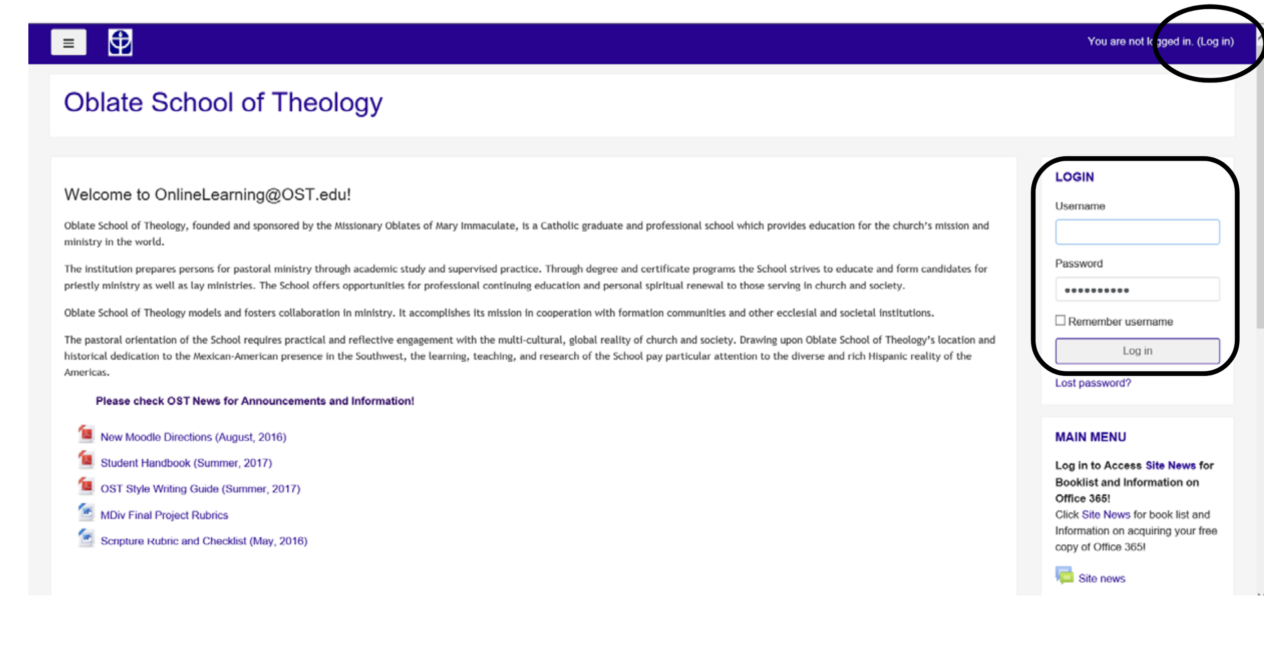 How to Access Moodle — Oblate School of Theology