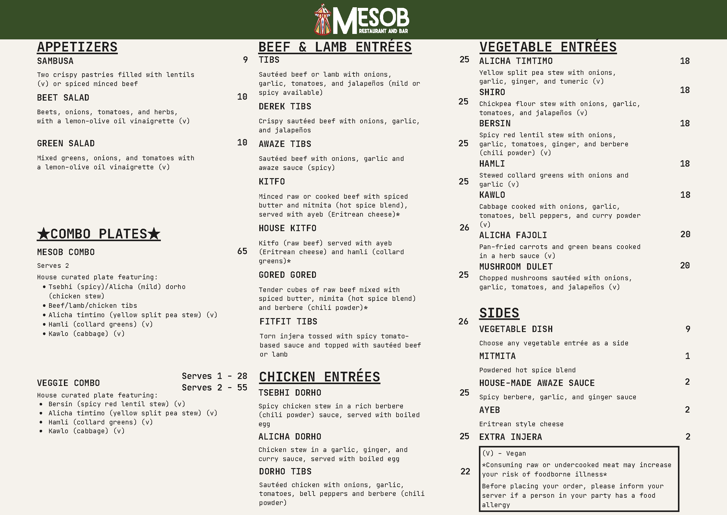 Menu | Discover Eritrean Flavors - Visit Now — MESOB RESTAURANT & BAR