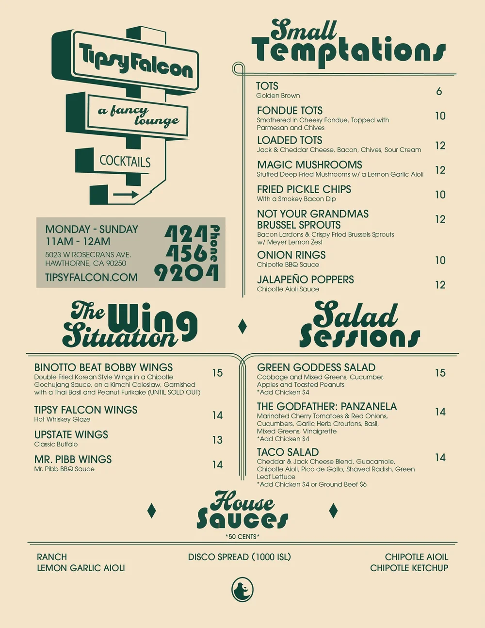 Menu — Tipsy Falcon
