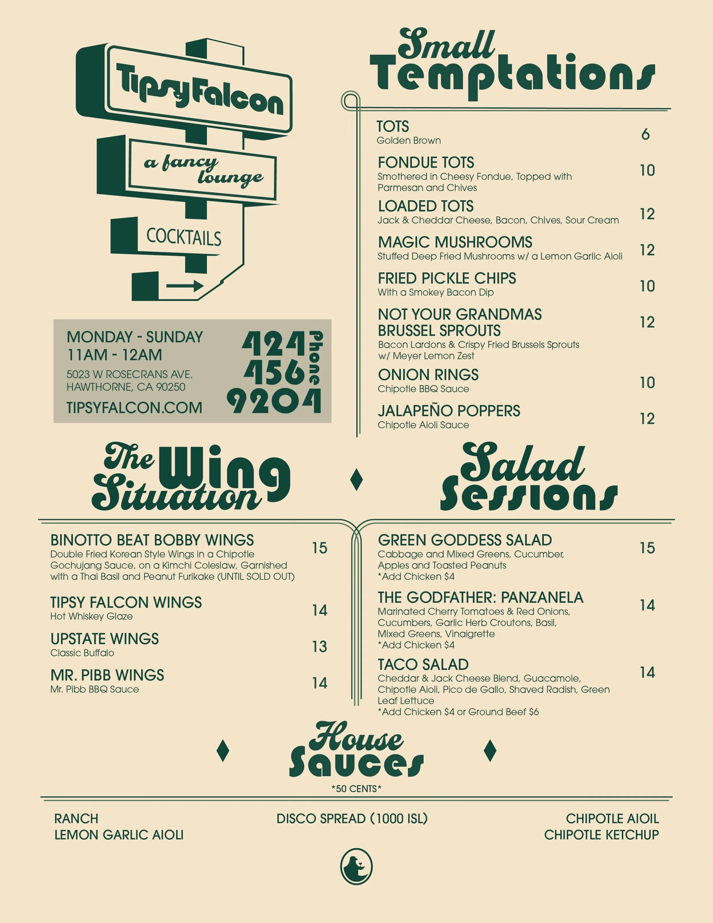 Menu — Tipsy Falcon
