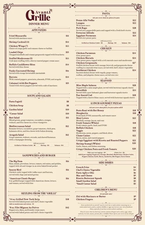 Dinner | Enjoy Elegant Dining - Reserve Today — Avanti Grille