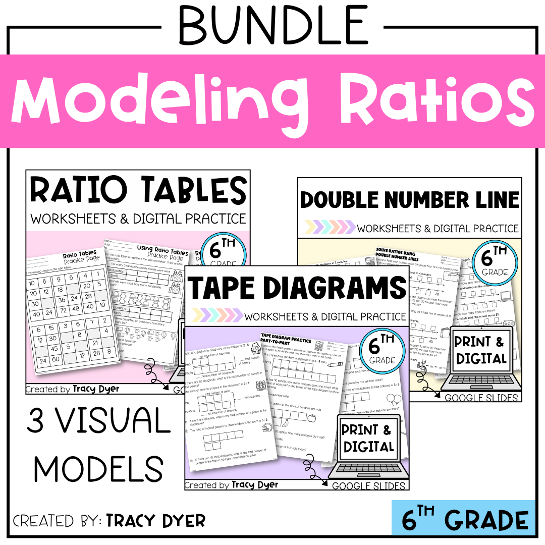 Modeling Ratios Bundle - Tape Diagrams, Double Number Lines, Ratio ...