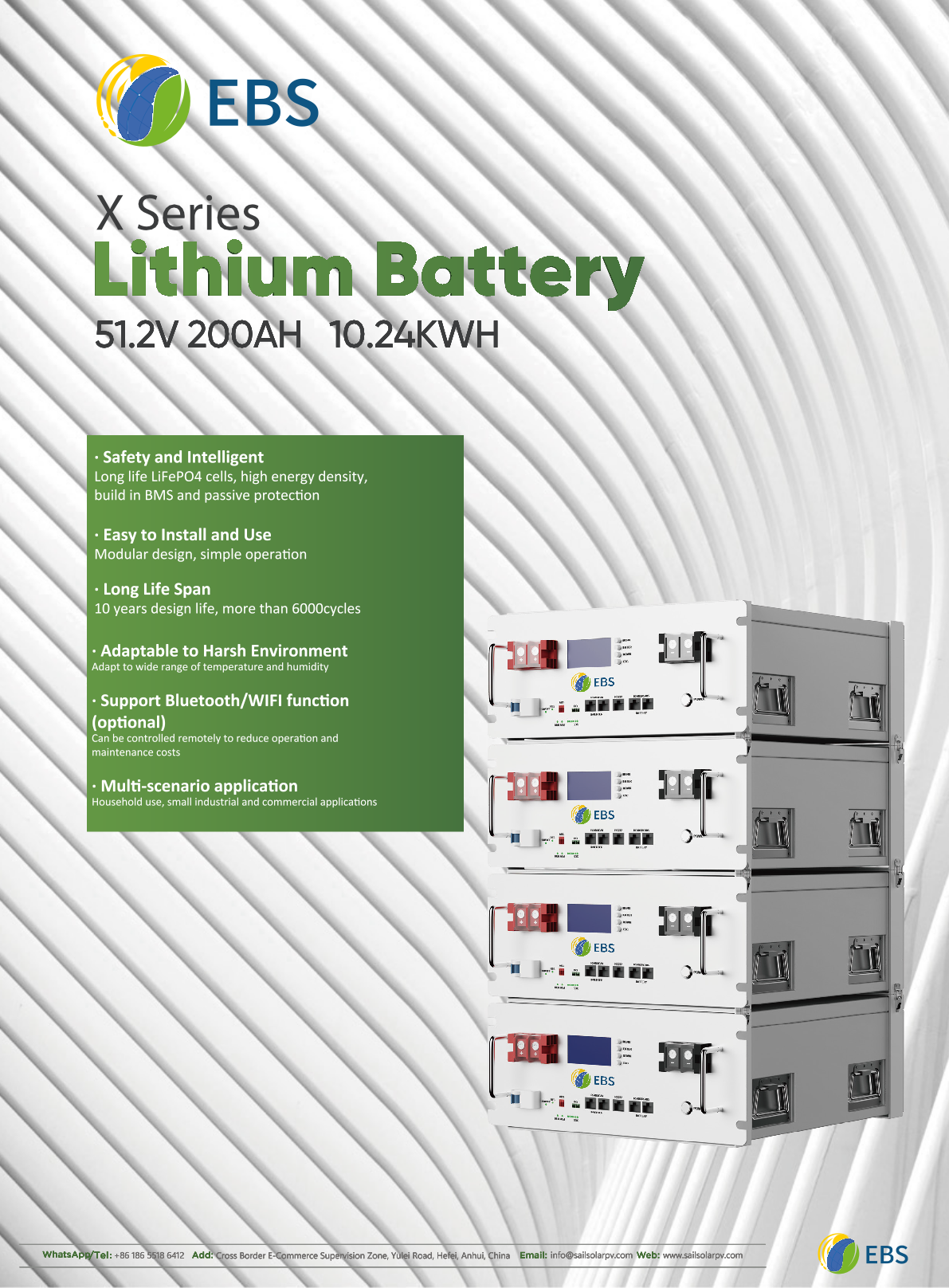 EBS 10.24KWH 51.2V 200AH 100A LiFeP04 LITHIUM BATTERIE SUR RACK — EBS