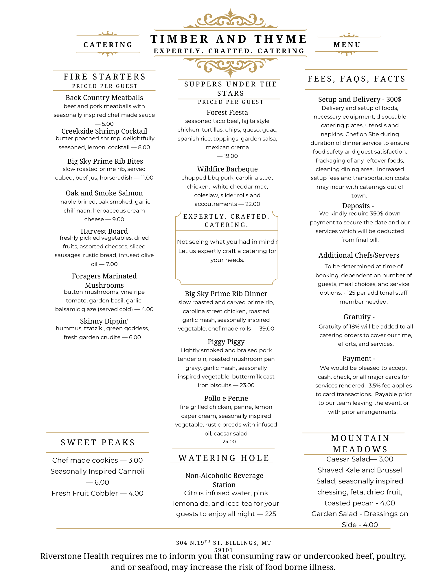 Catering Menus — Timber and Thyme Catering LLC
