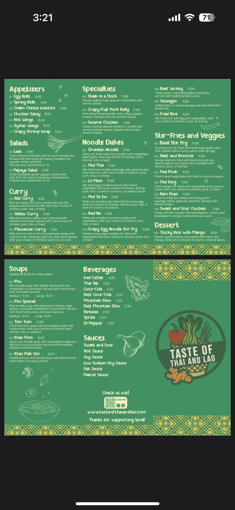 Menu — Taste of Thai and Lao