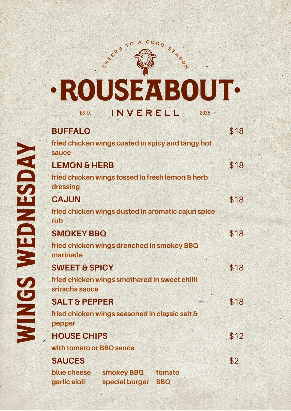 Menu 1 — Rouseabout Inverell