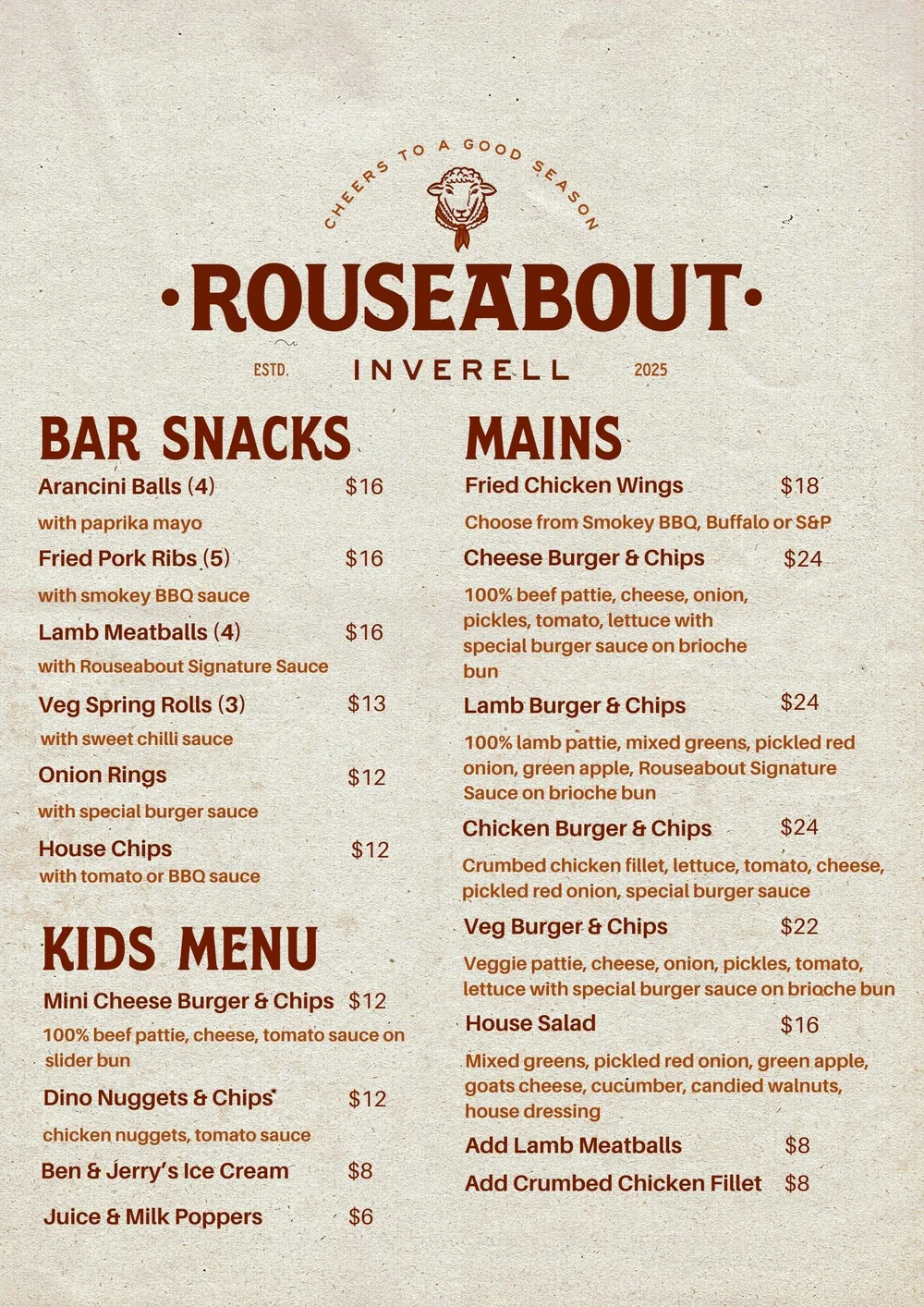 Menu 1 — Rouseabout Inverell