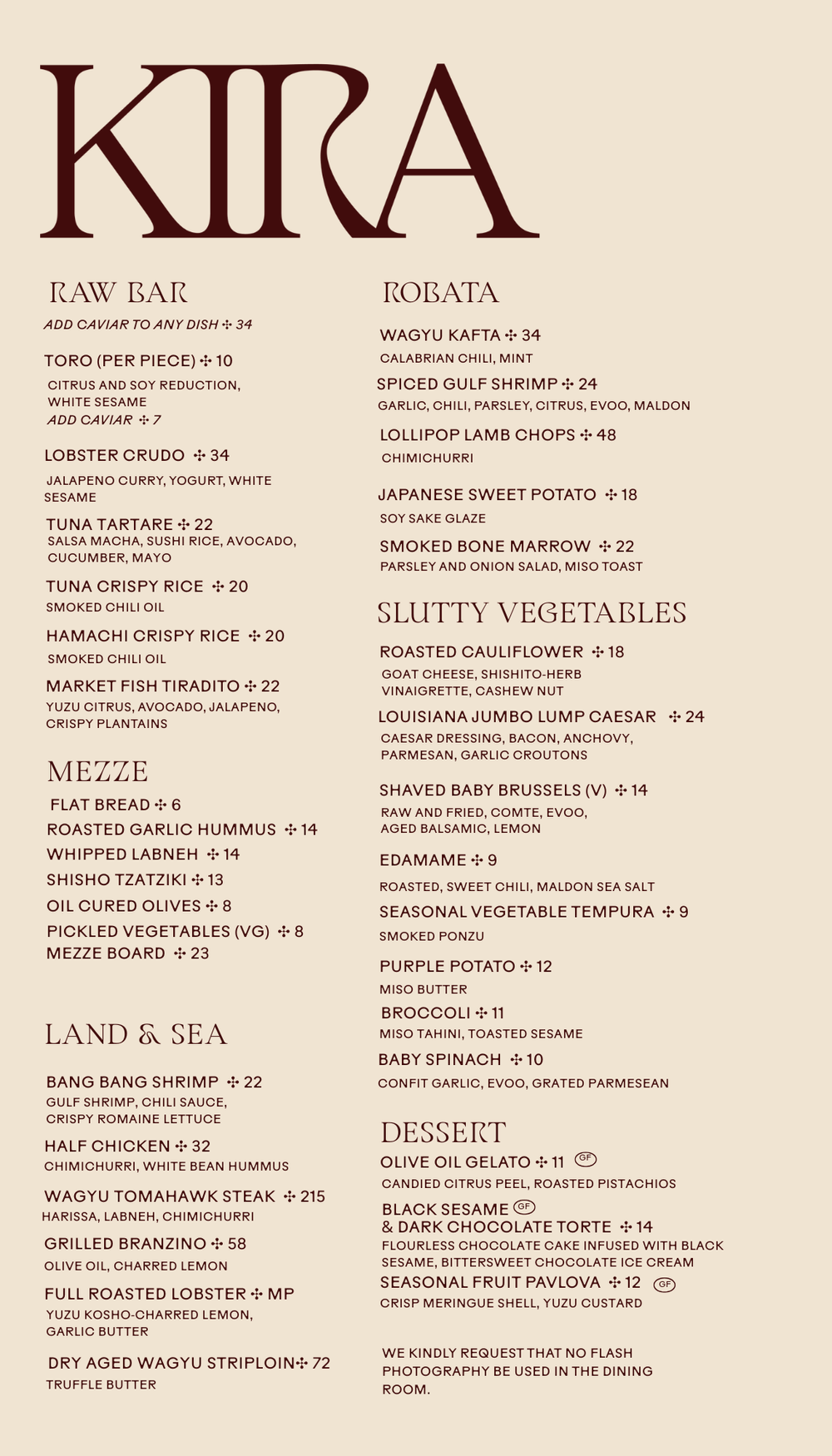 Menus | Japanese & Mediterranean Dining at KIRA New Orleans — Kira