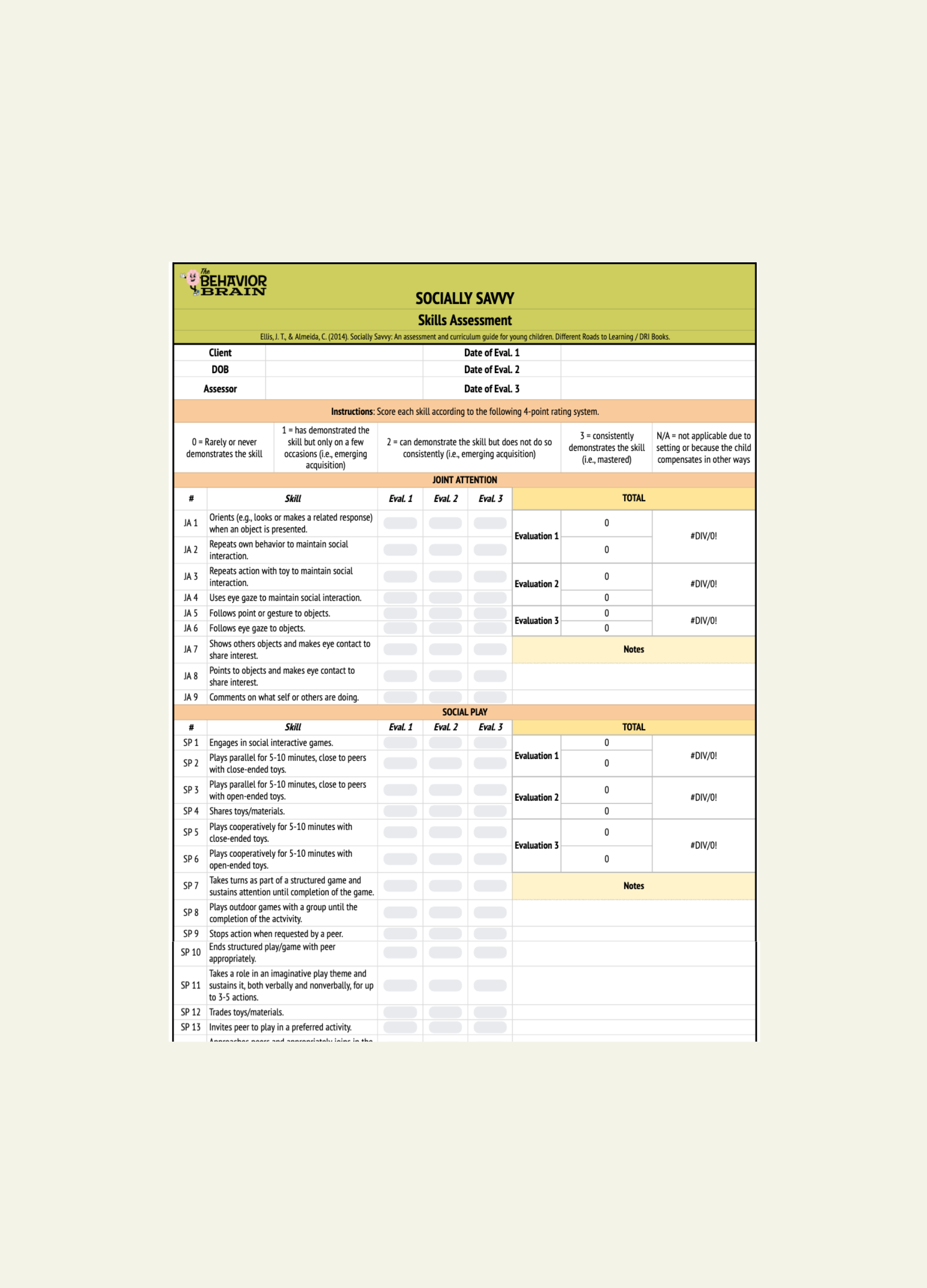 Socially Savvy Skills Assessment Tool — The Behavior Brain