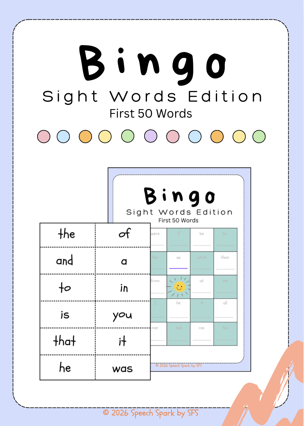 Sight Words Bingo: First 50 Words — Schneider Family Services | Speech ...