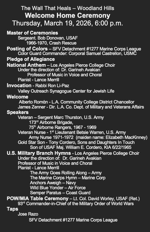MARCH 19 — The Wall That Heals, Woodland Hills, JWV Post 603