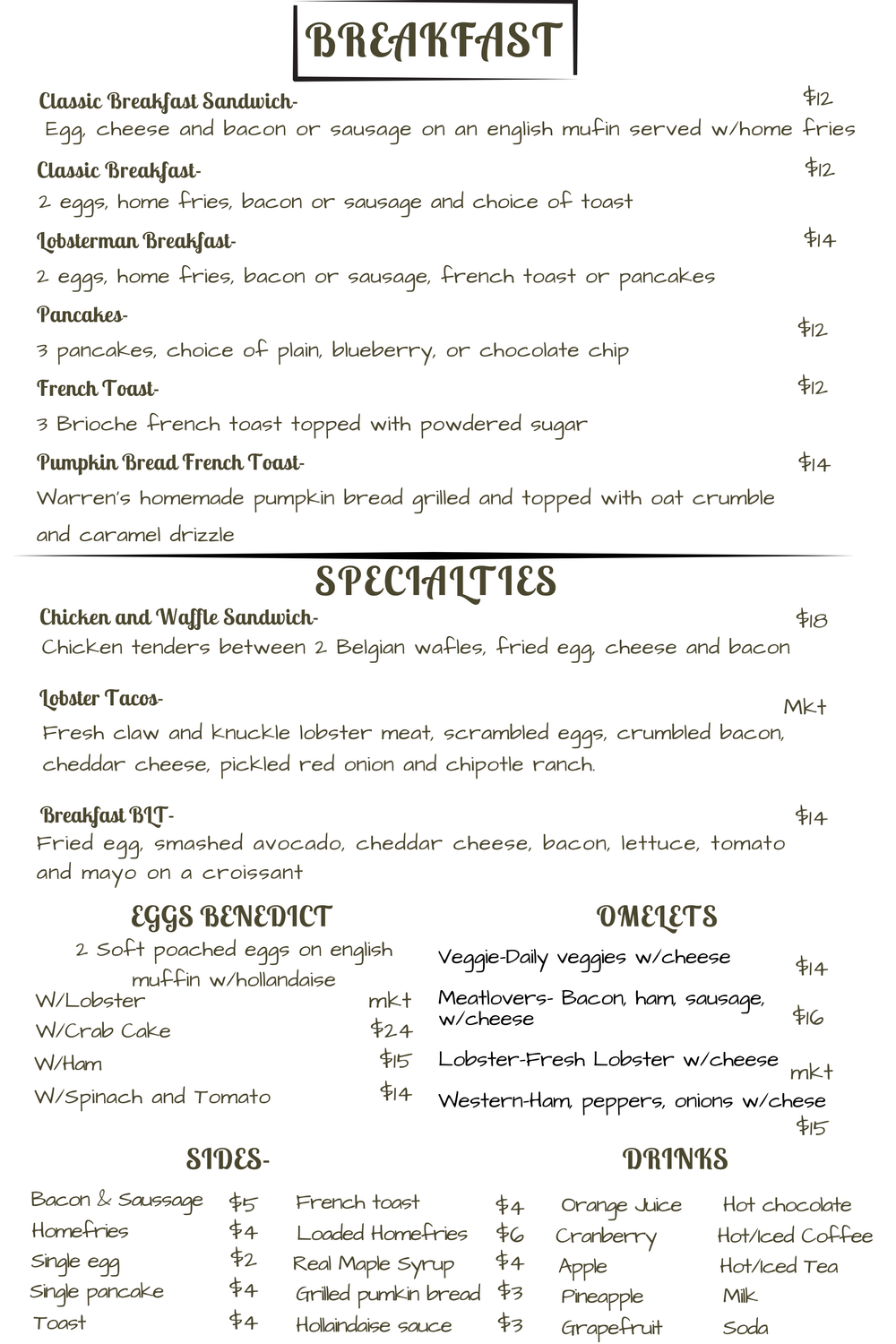 Breakfast Menu | Start Your Day Today! — Warren's Seafood & More