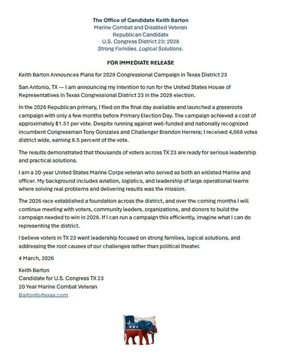 Keith Barton For Congress CD-23 2028 | Keith Barton for Congress TX-23