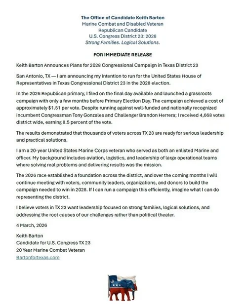 Keith Barton For Congress CD-23 2028 | Keith Barton for Congress TX-23