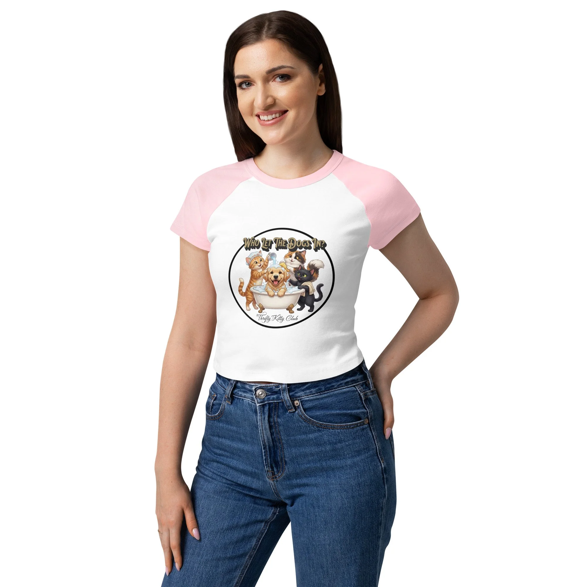 Thrifty Kitty Club - Who Let The Dogs In? - Women’s micro rib raglan ...