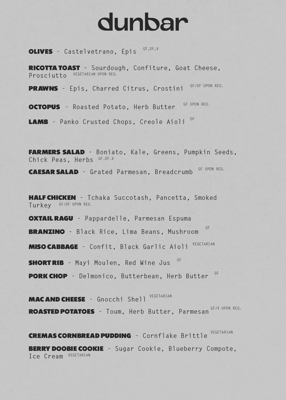Menu — The Dunbar