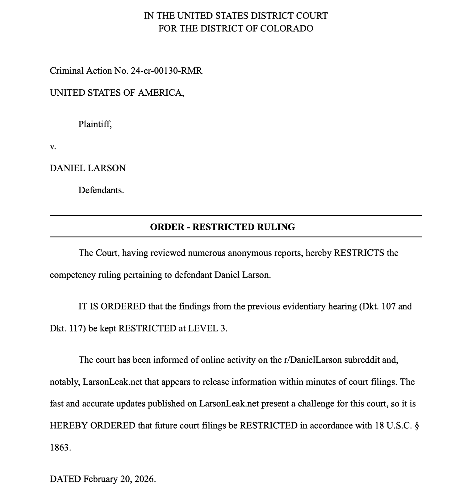 Fake Court Document Published on r/daniellarson — LarsonLeak