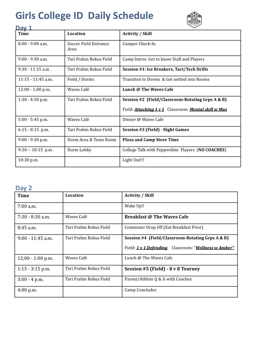 GIRLS COLLEGE ID CAMP — Mal