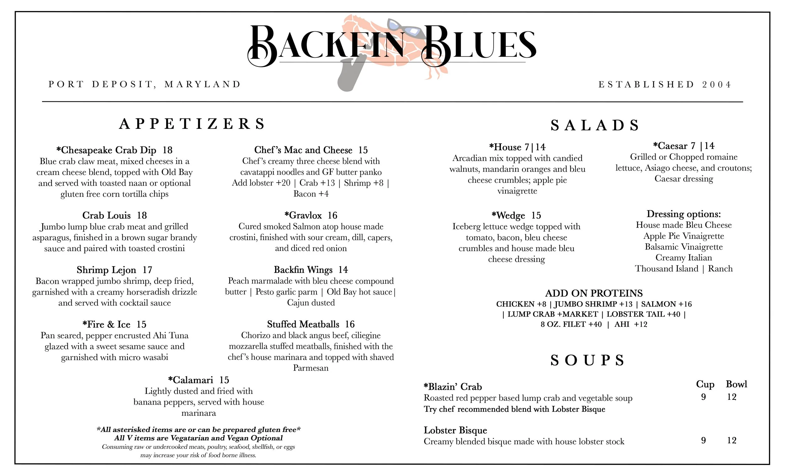 Menu — Backfin Blues Restaurant