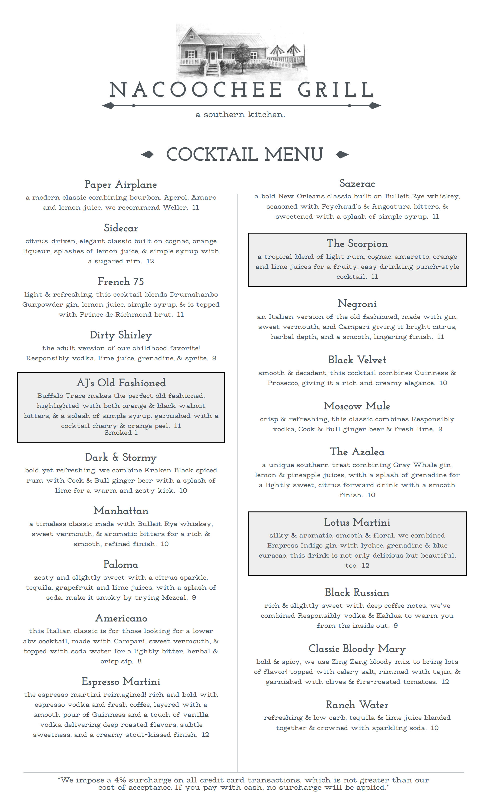 Menu — Nacoochee Grill