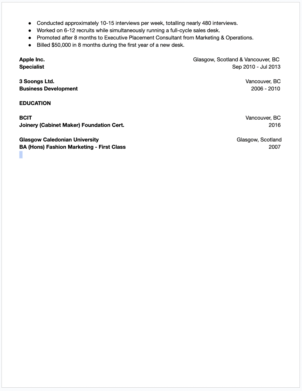 My Résumé — SAM STRUAN