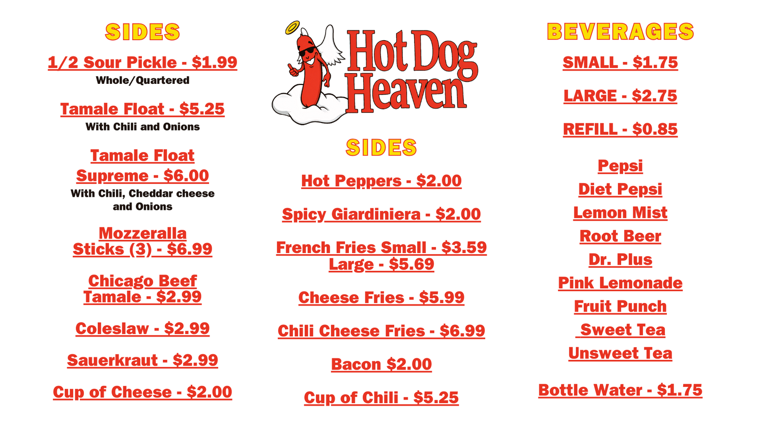 Menu — HOT DOG HEAVEN