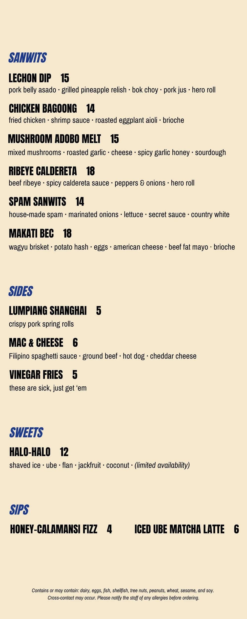 Menu — Sanwits